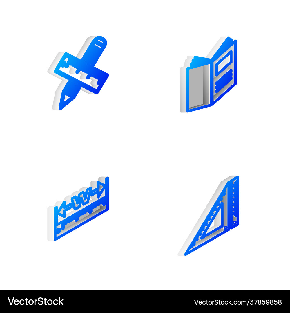 Set isometric line open book crossed ruler Vector Image