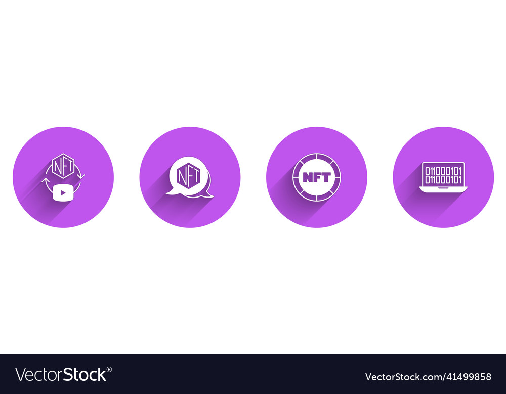 Set nft digital crypto art and binary code icon Vector Image