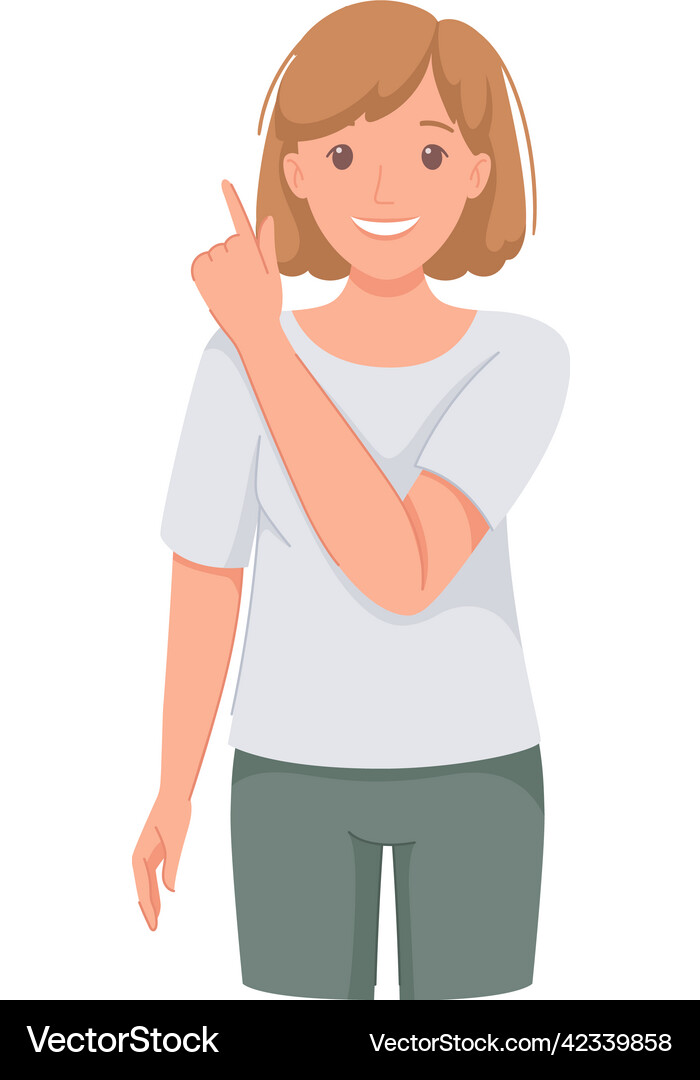 Woman character indicating something pointing Vector Image