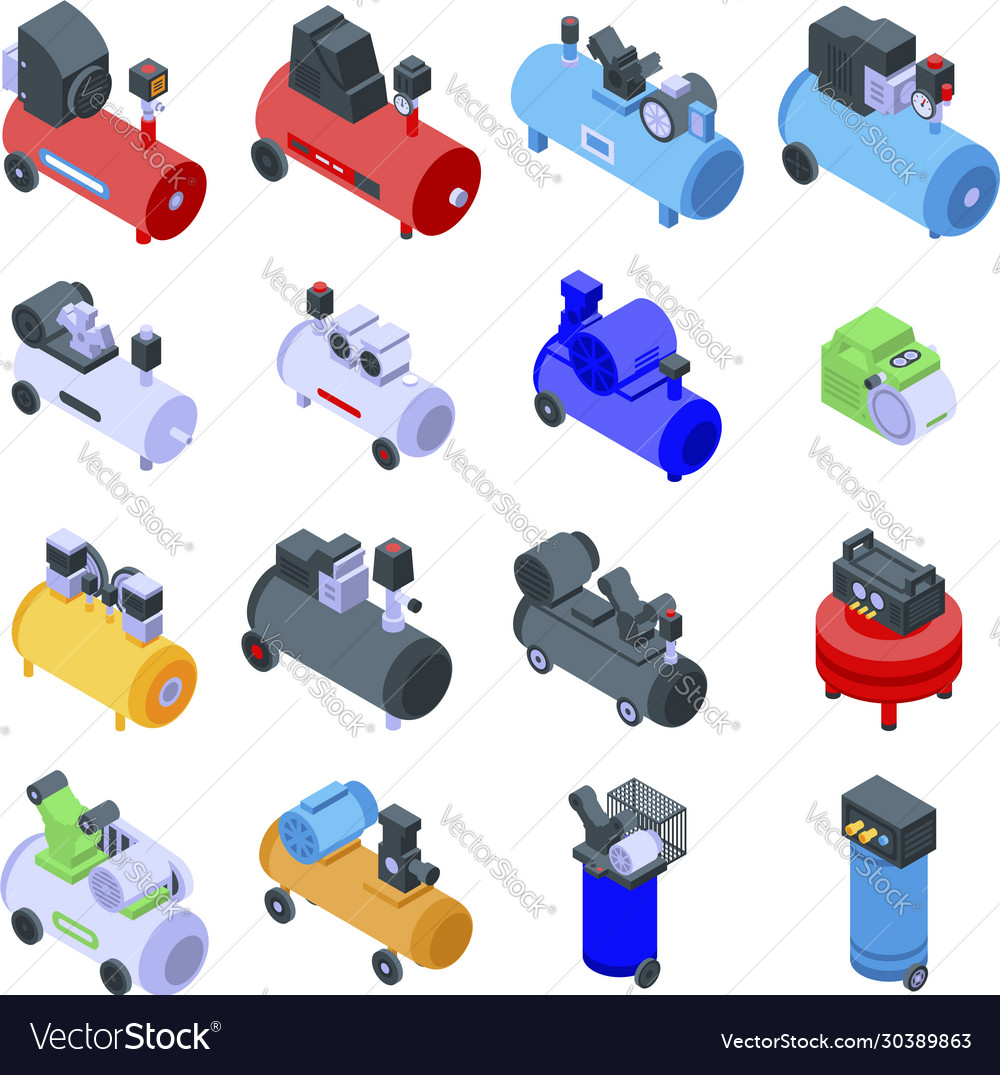 Air compressor icons set isometric style Vector Image