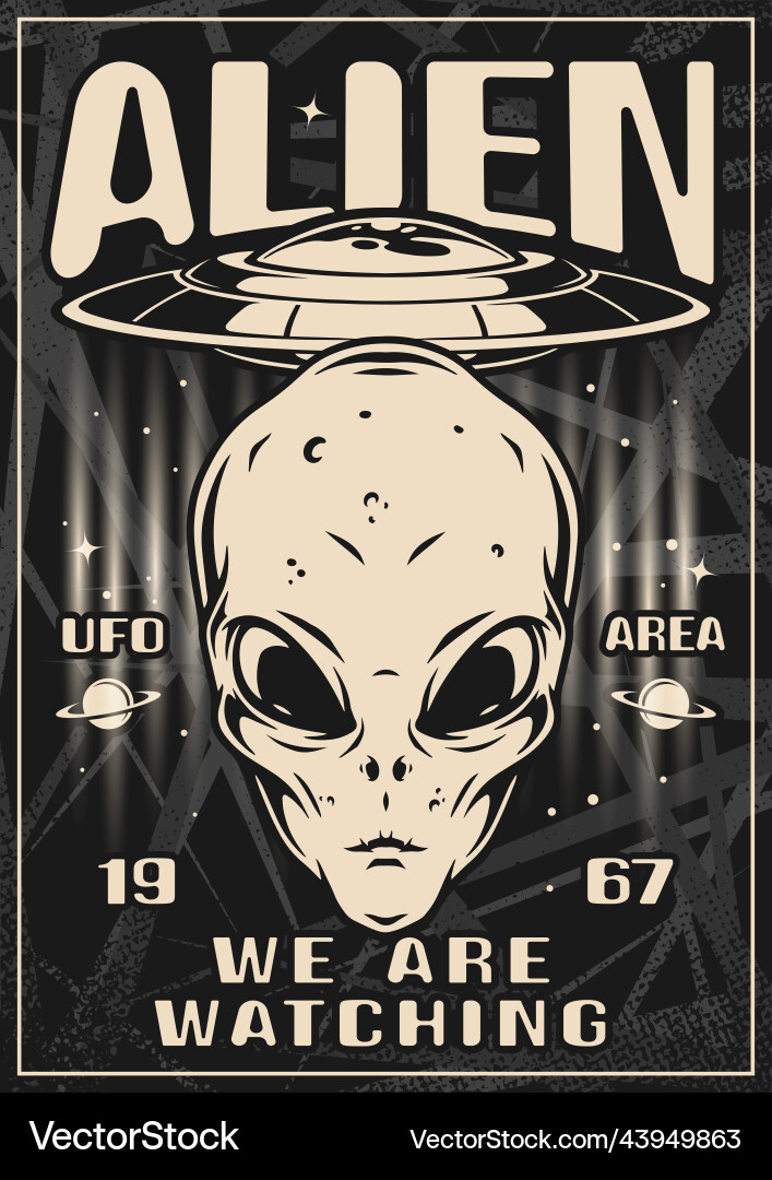 Alien threat monochrome vintage poster Royalty Free Vector