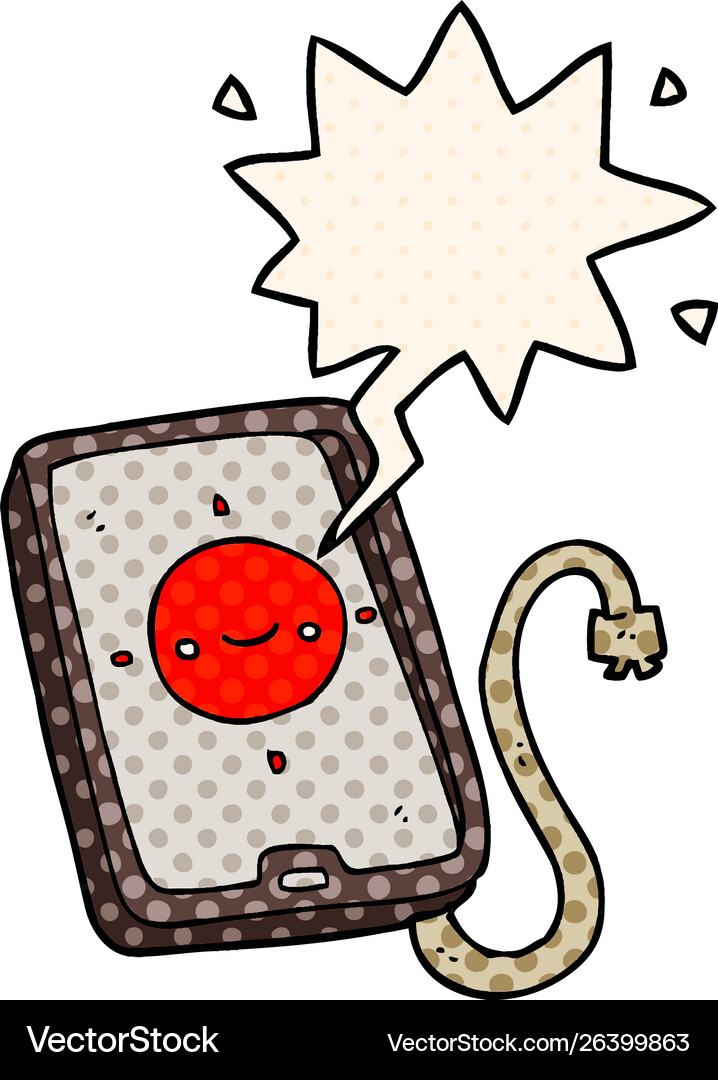 Cartoon mobile phone device and speech bubble Vector Image