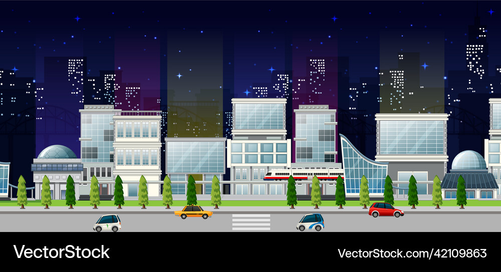 City building view at night Royalty Free Vector Image