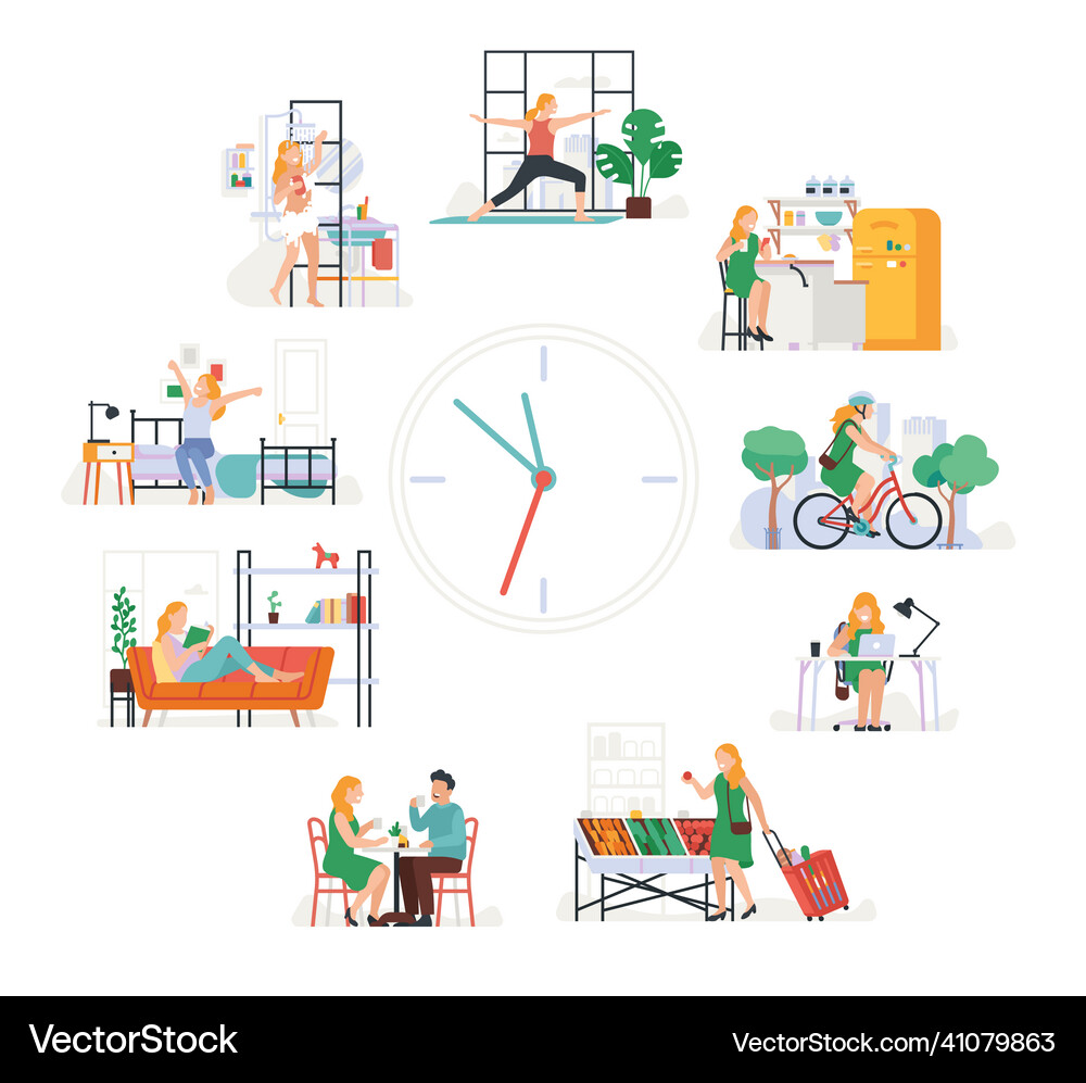 Female daily routine time girl activity during Vector Image