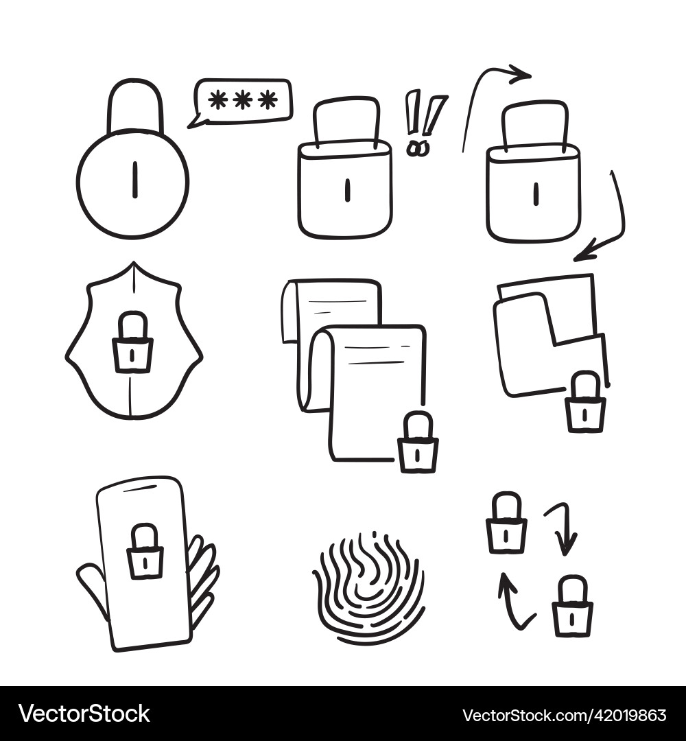 Hand drawn doodle simple set of locks related Vector Image