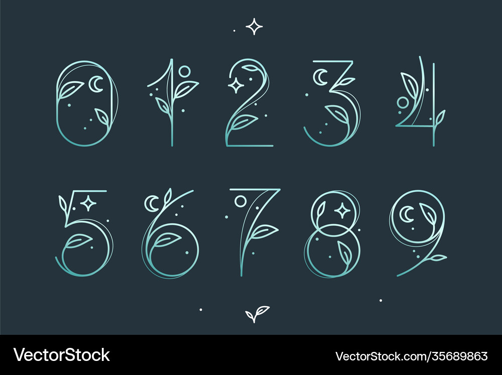 Numbers set with graceful moon stars Royalty Free Vector