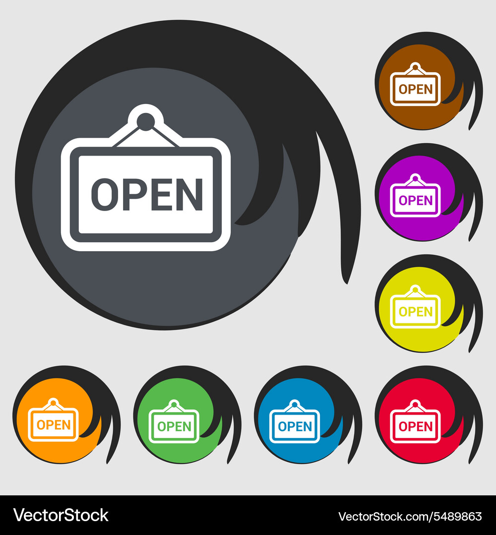 Open icon sign symbol on eight colored buttons Vector Image