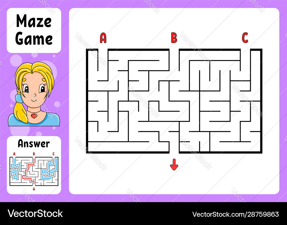 Rectangle maze game for kids three entrances one Vector Image