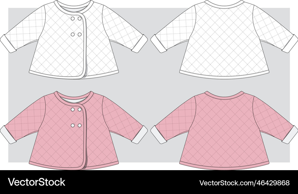Baby quilted roll up cuff flat sketch Royalty Free Vector