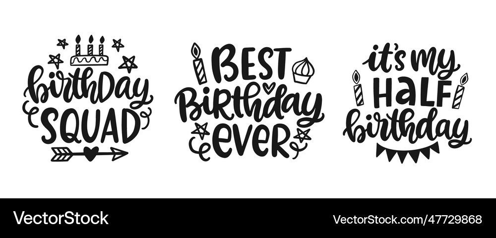 Birthday lettering phrase greeting card set Vector Image
