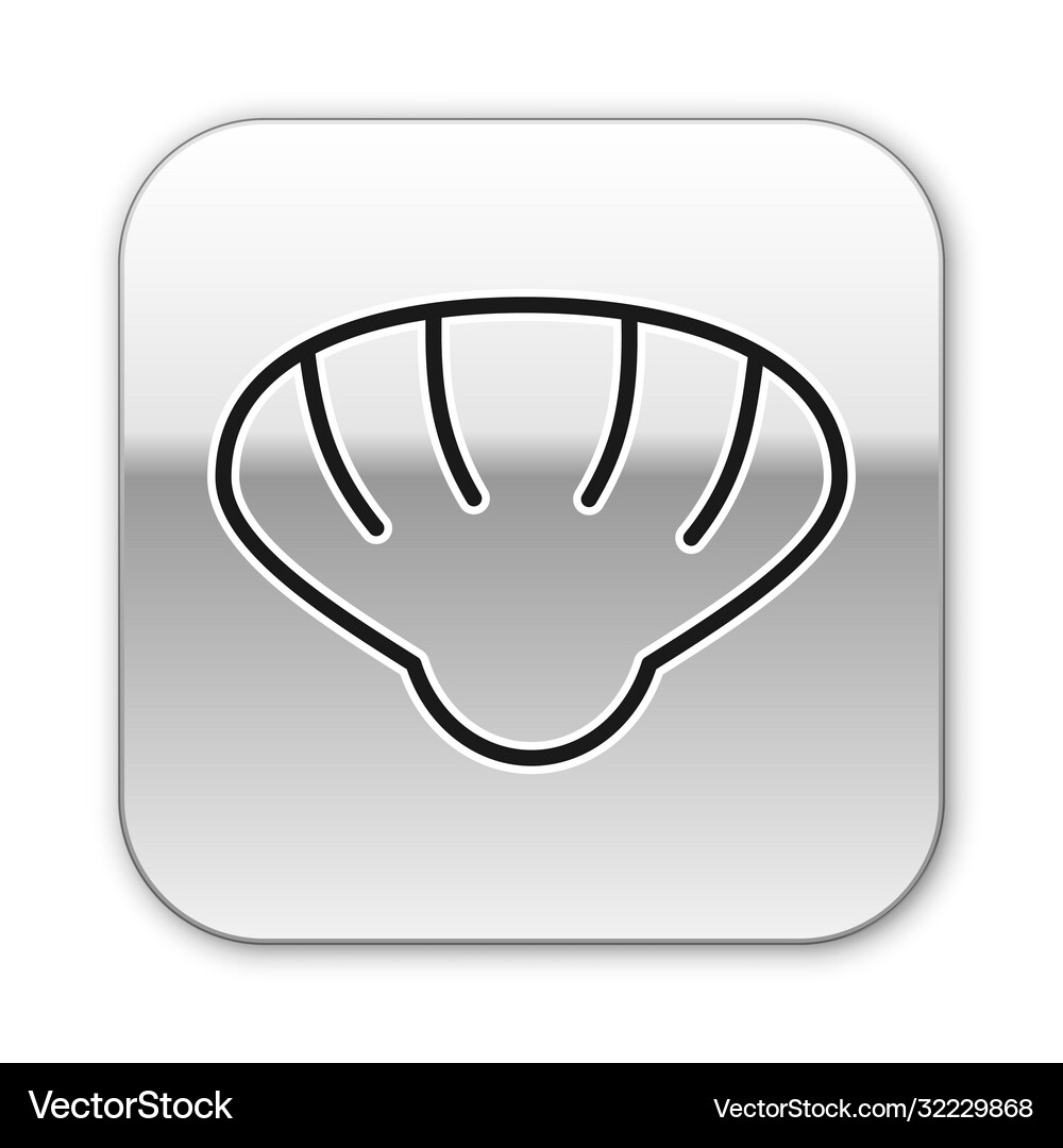 Black line scallop sea shell icon isolated Vector Image