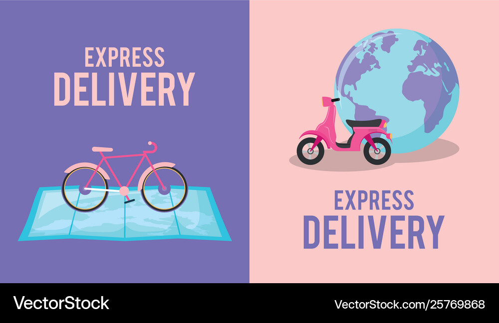 Delivery service with motorcycle and bicycle Vector Image
