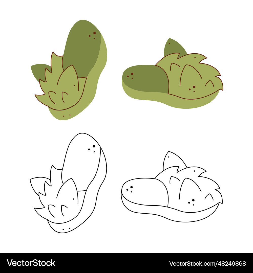 Fluffy slippers with ears black and white Vector Image