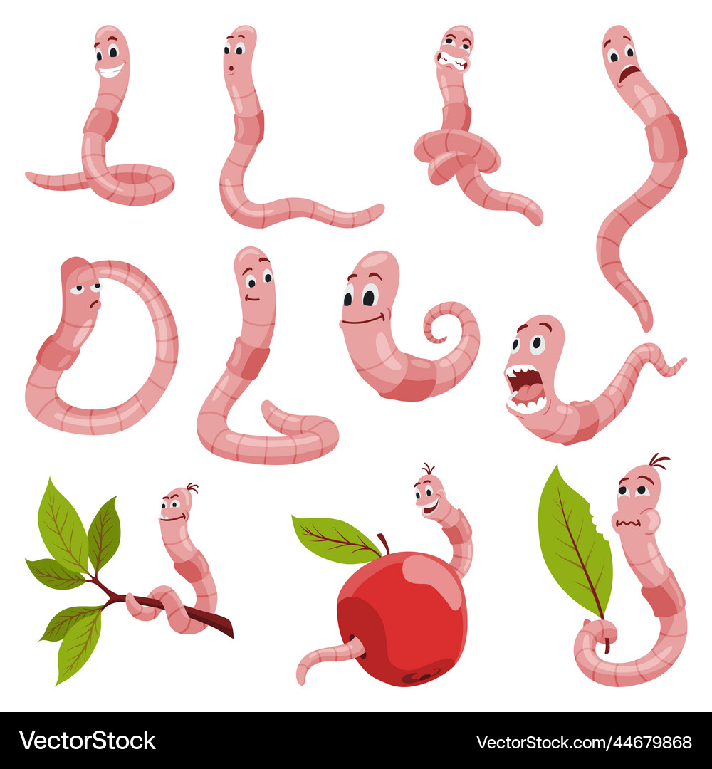 Funny worms collection soil crawlers with various Vector Image