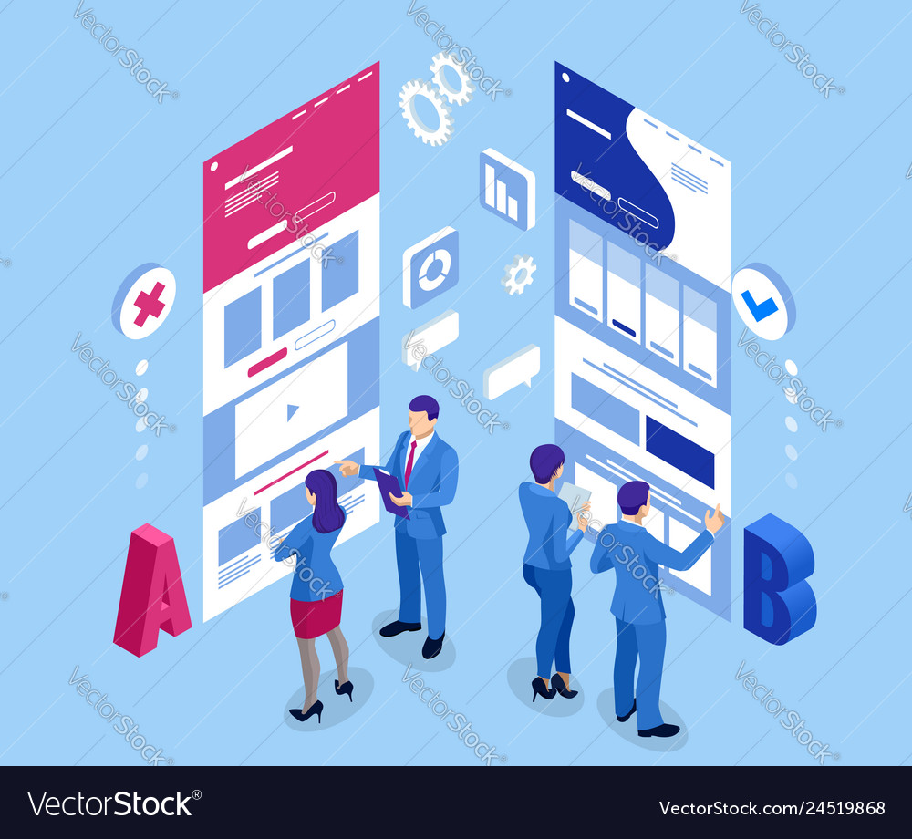 Isometric ab testing comparison concept split Vector Image