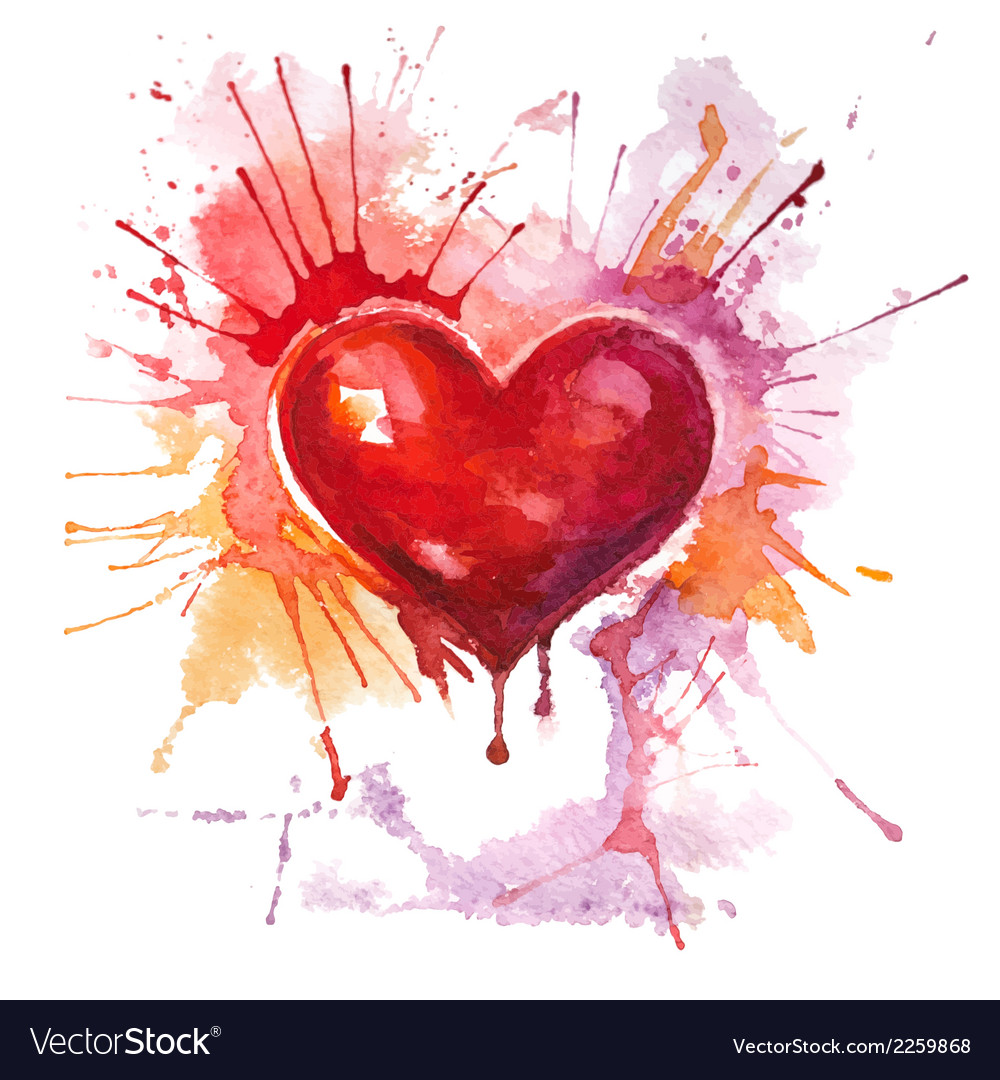 Red watercolor heart on white background Vector Image