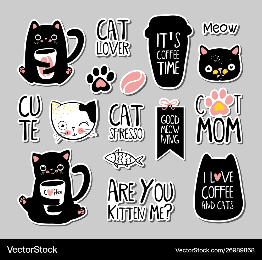 Set cats badges patches stickers Royalty Free Vector Image