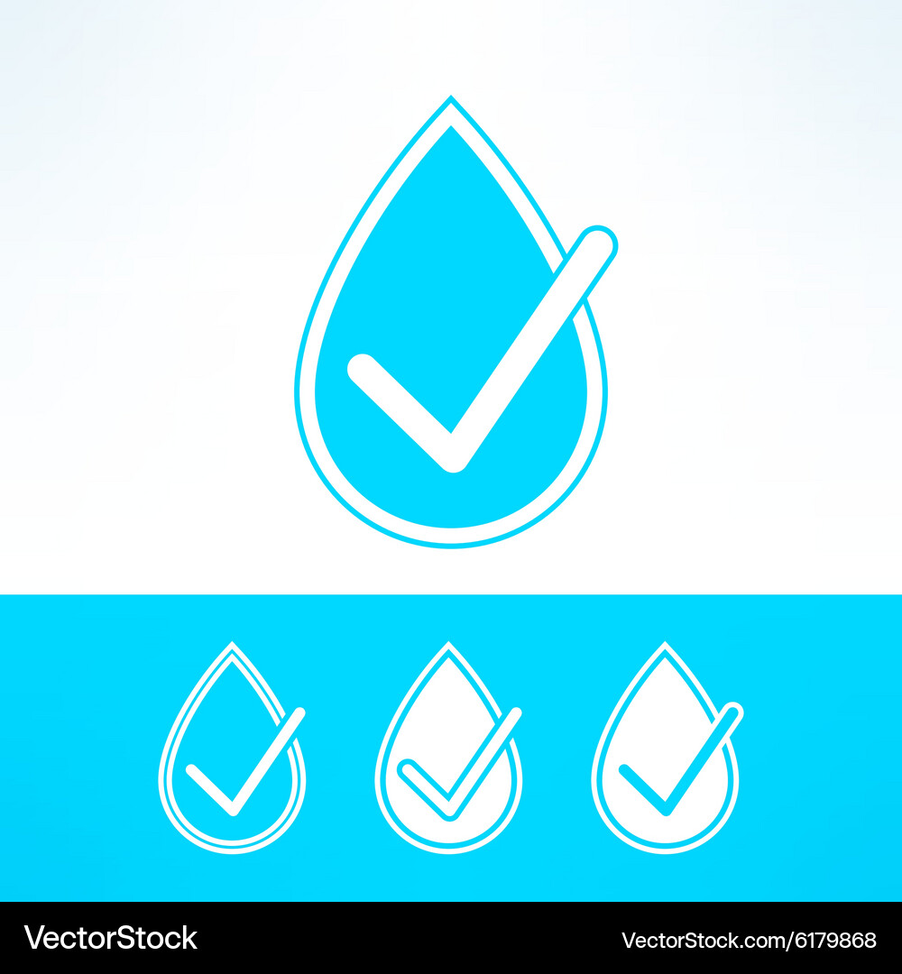 Set of water drops with checkmark made Royalty Free Vector