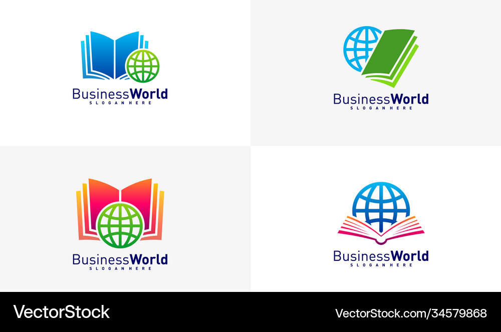 Set world book logo design colorful Royalty Free Vector