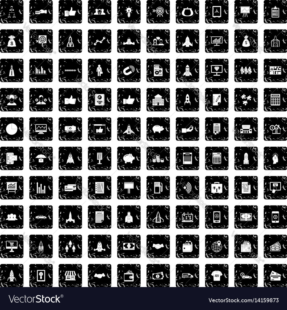 100 startup icons set grunge style Royalty Free Vector Image