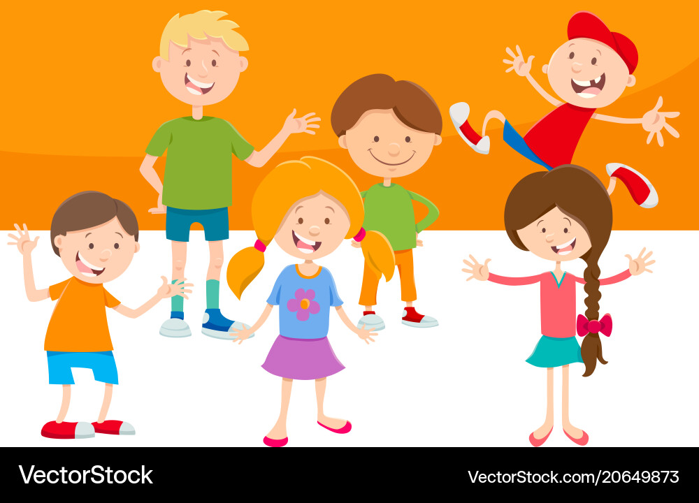 Cartoon funny children characters group Royalty Free Vector
