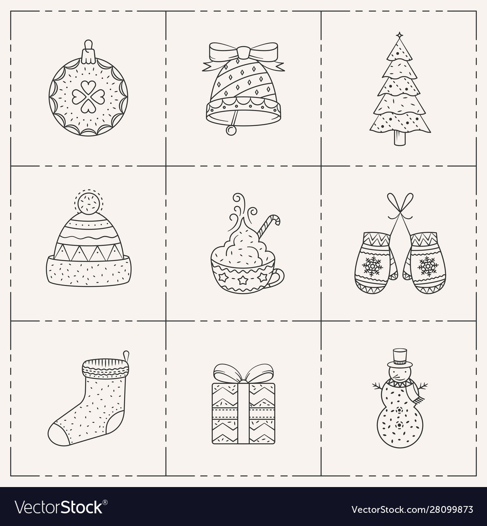 Christmas icons set line art style Royalty Free Vector Image
