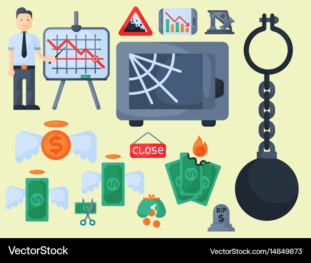 Crisis symbols concept problem economy banking Vector Image