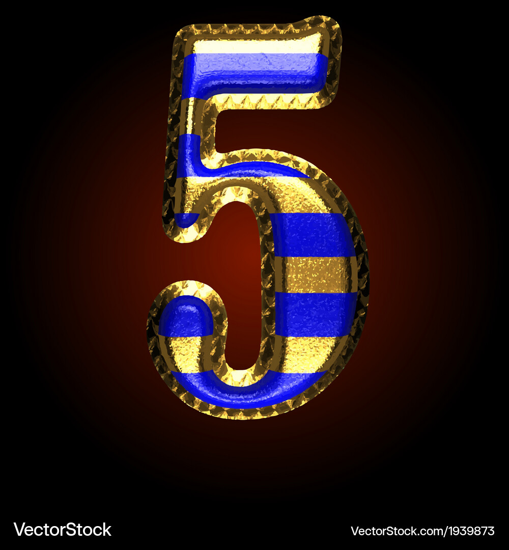 Golden and blue letter 5 Royalty Free Vector Image