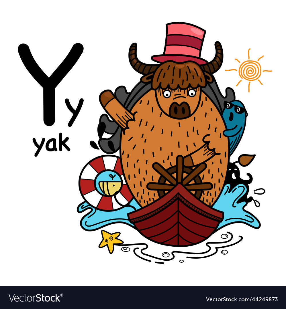 Hand drawnalphabet letter y-yak Royalty Free Vector Image