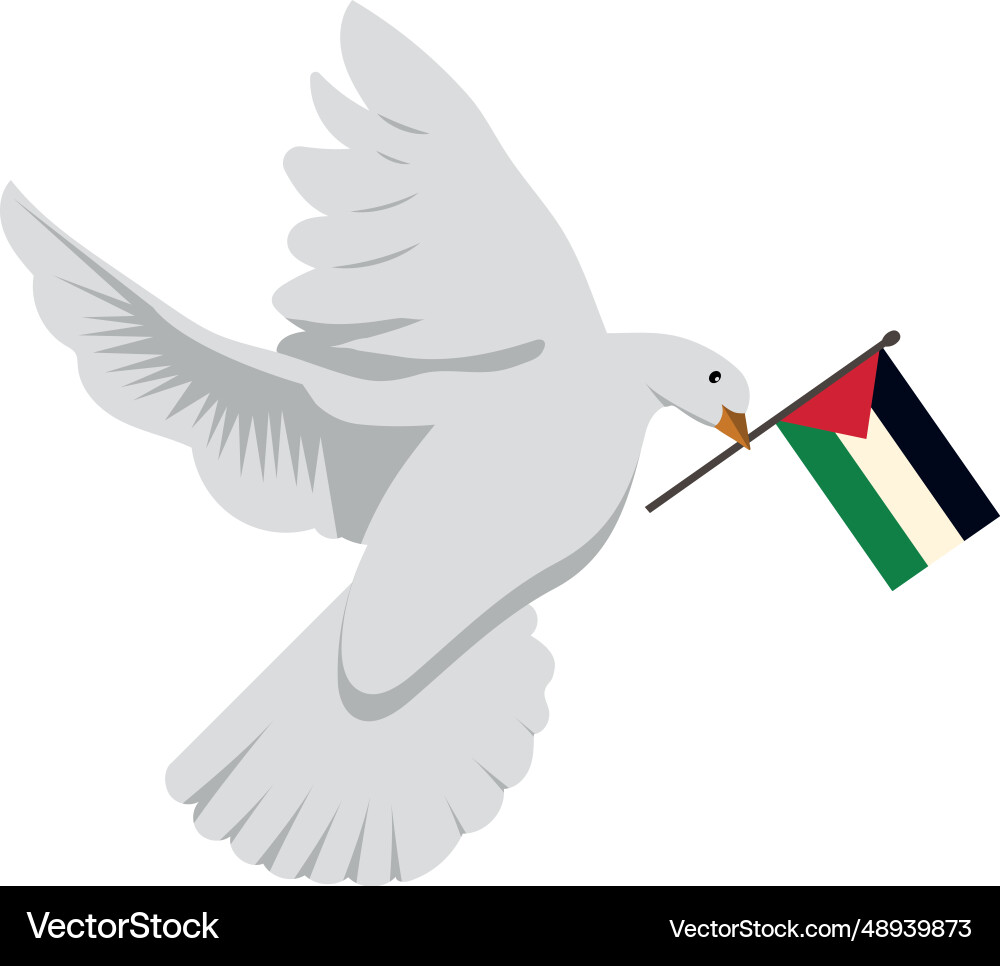 Palestine flag with dove flying Royalty Free Vector Image