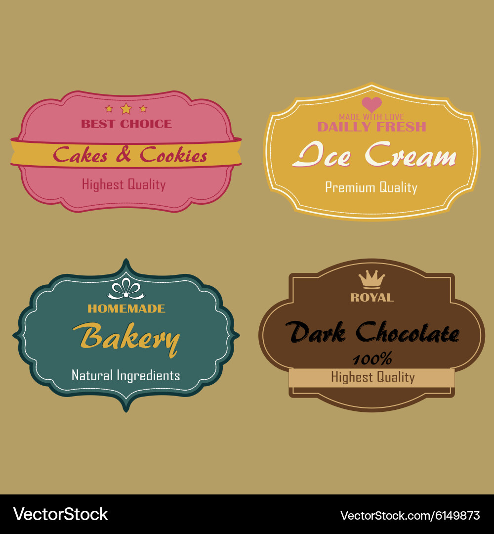 Set labels for cakes cookies ice cream Royalty Free Vector