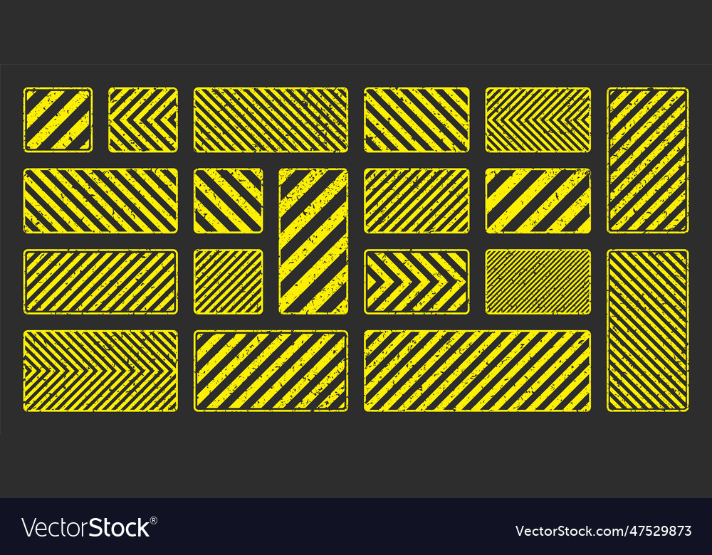 Various yellow grunge warning signs with diagonal Vector Image