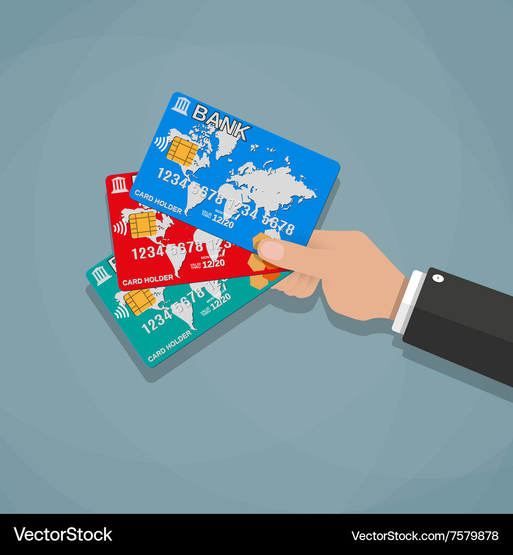 Hands holding bank cards Royalty Free Vector Image