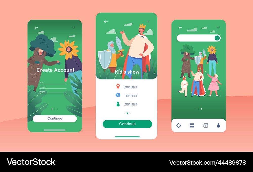 Kids show mobile app page onboard screen template Vector Image