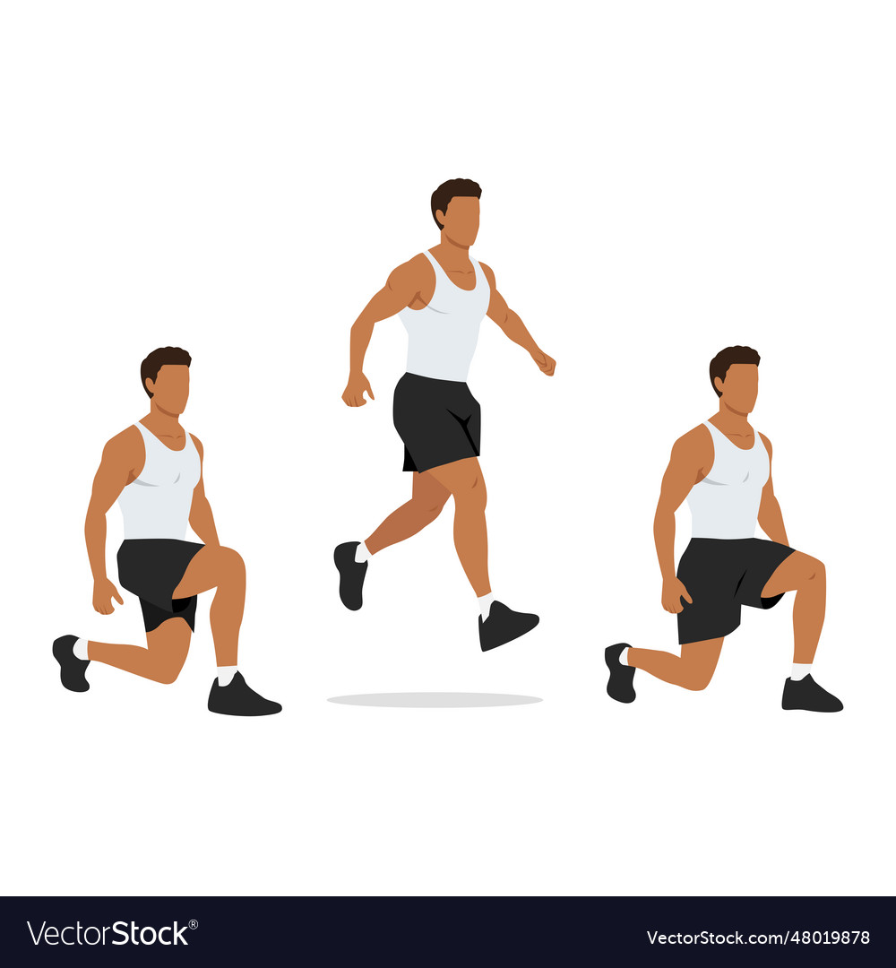 Man doing split alternating squat jumps exercise Vector Image