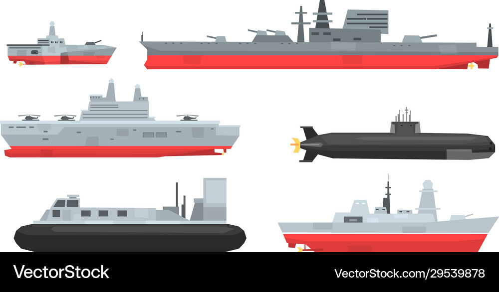 Naval combat ships collection military boat Vector Image