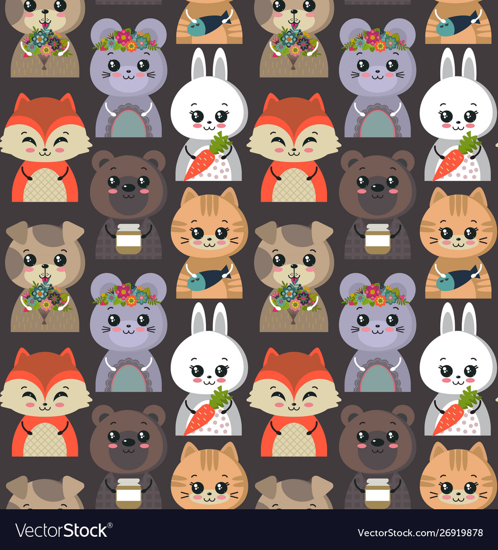Seamless pattern with cute animals Royalty Free Vector Image