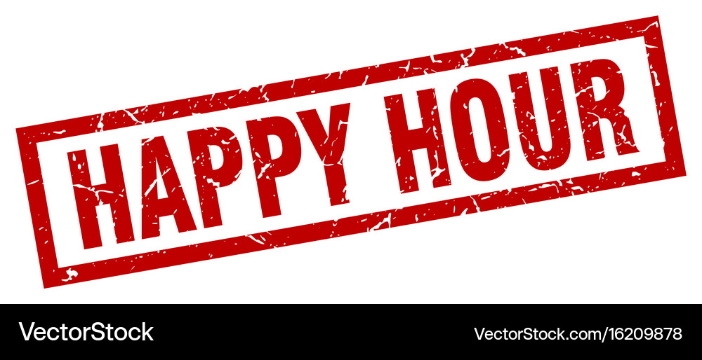 Square grunge red happy hour stamp Royalty Free Vector Image