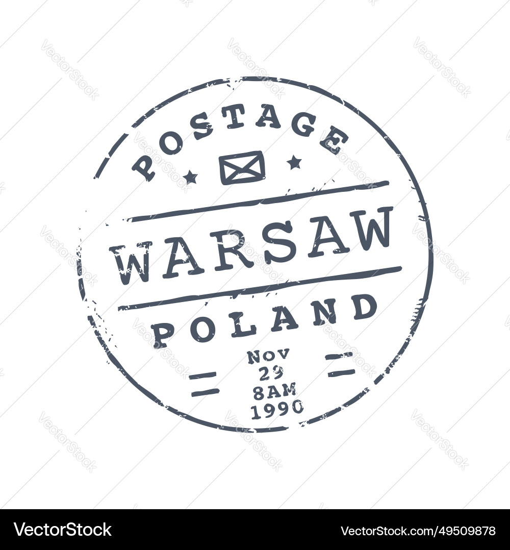 Warsaw poland postage mark mail post round seal Vector Image