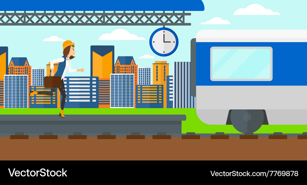 Woman running along the platform Royalty Free Vector Image