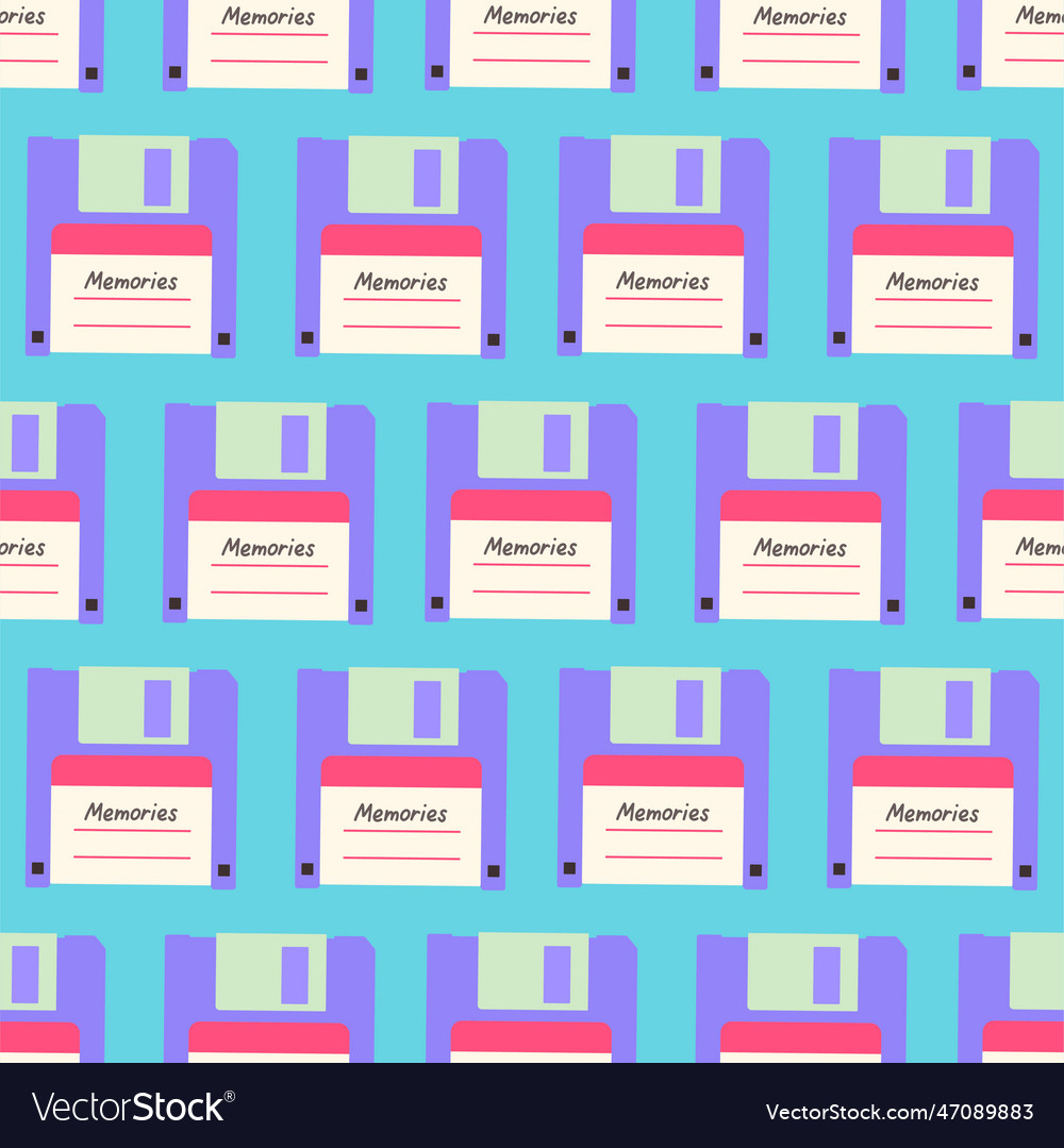 90s seamless pattern with floppy disk Royalty Free Vector