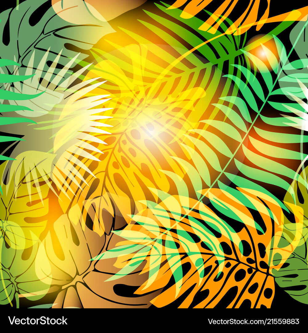 Autumn palm leaves abstract seamless Royalty Free Vector