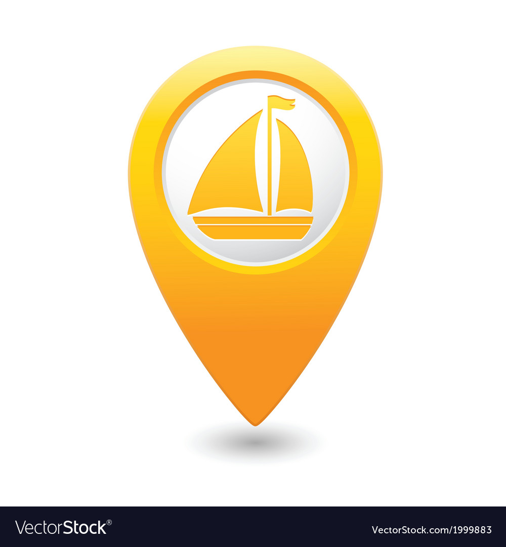 Boat icon on map pointer yellow Royalty Free Vector Image