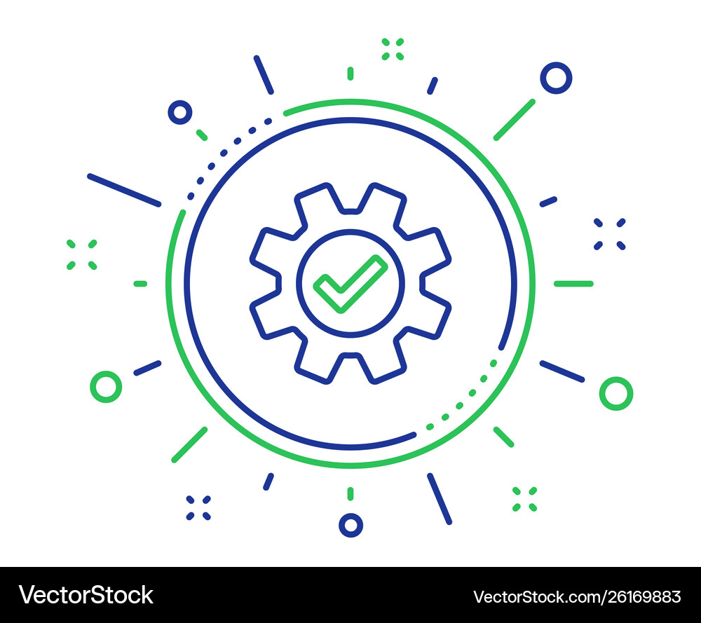 Cogwheel line icon approved service sign Vector Image