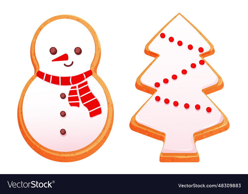 Gingerbread set cute snowman and christmas tree Vector Image