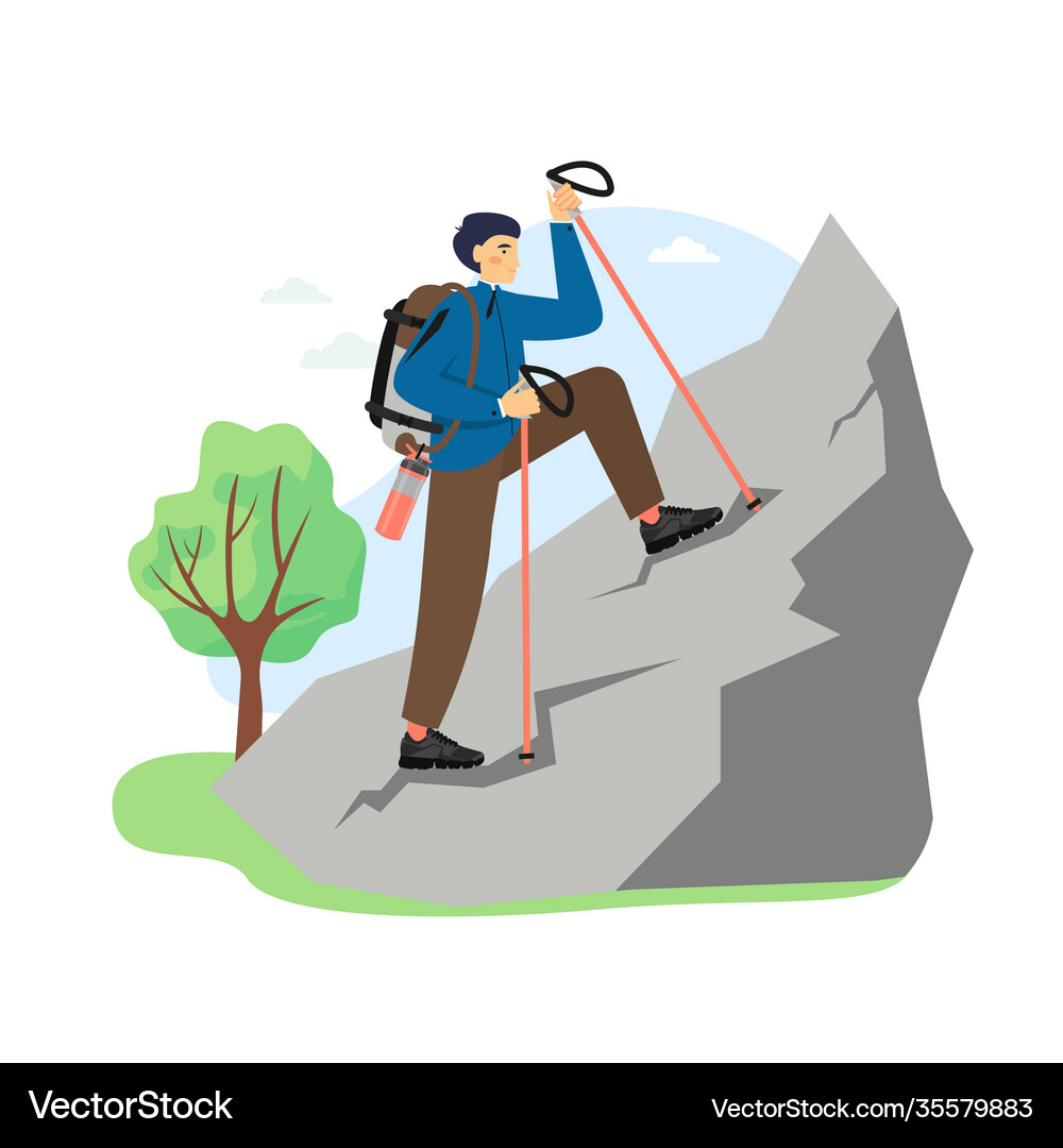 Hiking scene flat climber Royalty Free Vector Image