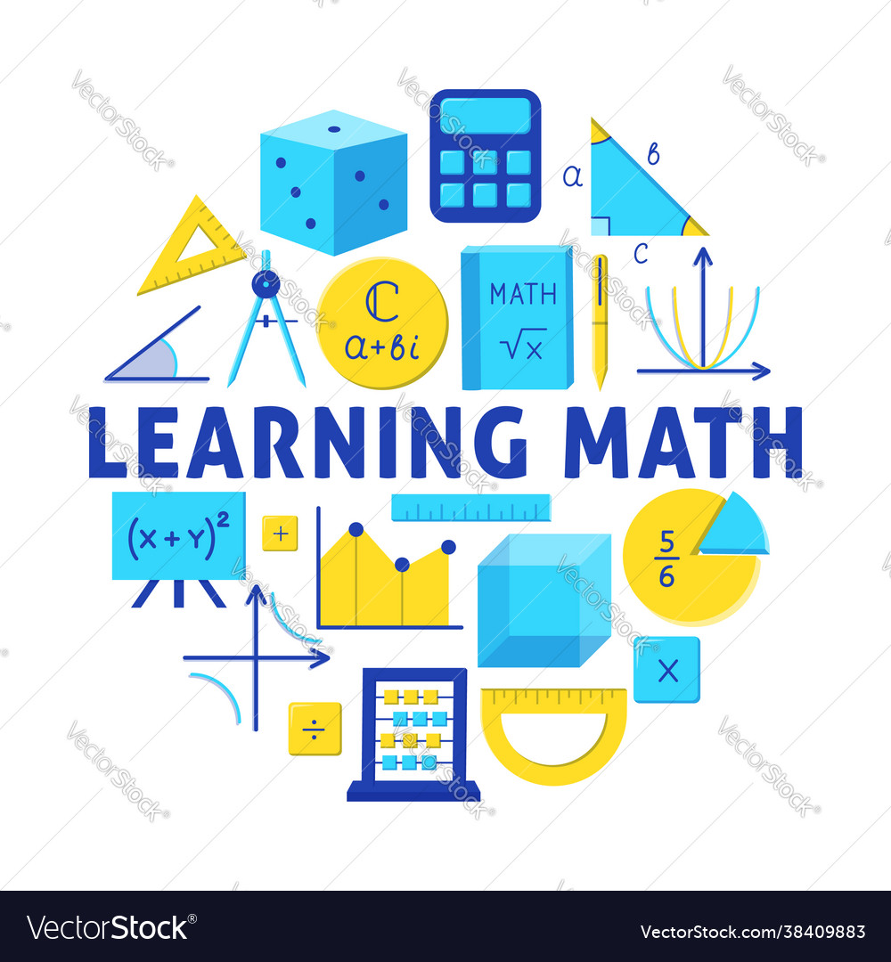 Learning Math Round Concept Banner In Flat Style Vector Image