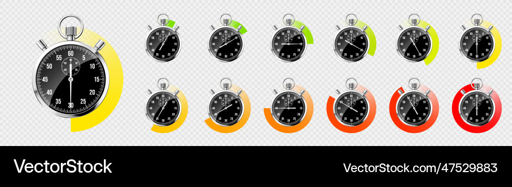 Realistic classic stopwatch shiny metal Royalty Free Vector