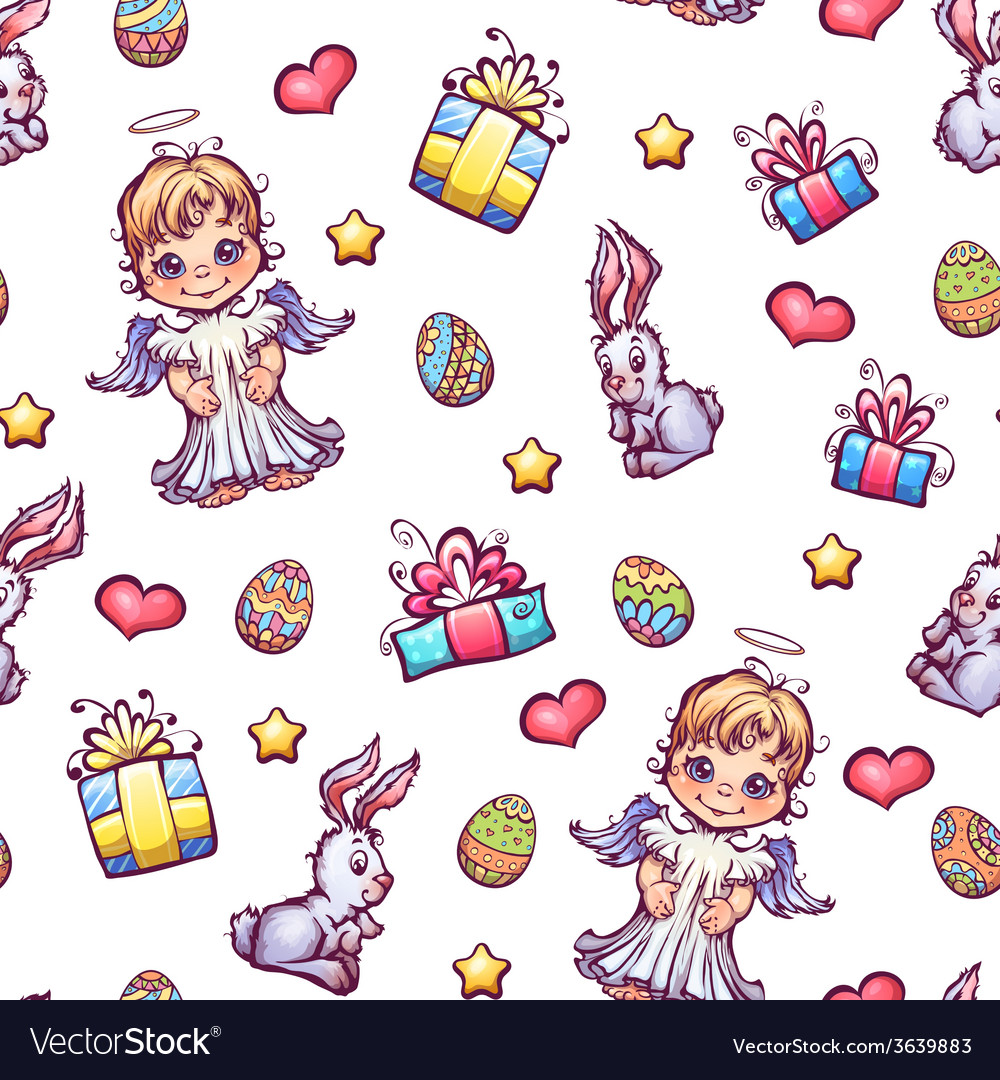 Seamless pattern of cartoon easter elements Vector Image