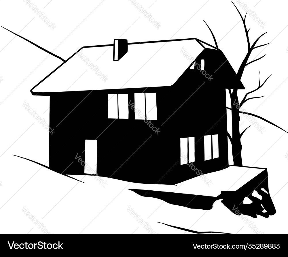 Snow-covered house chalet mountain landscape Vector Image